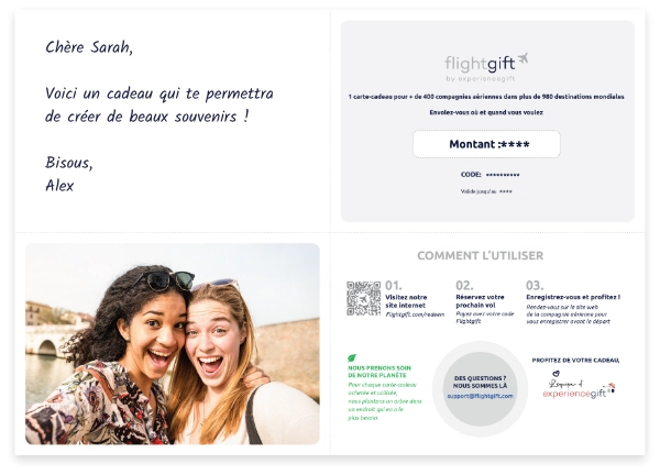 Carte cadeau voyage pour un billet d'avion | Flightgift